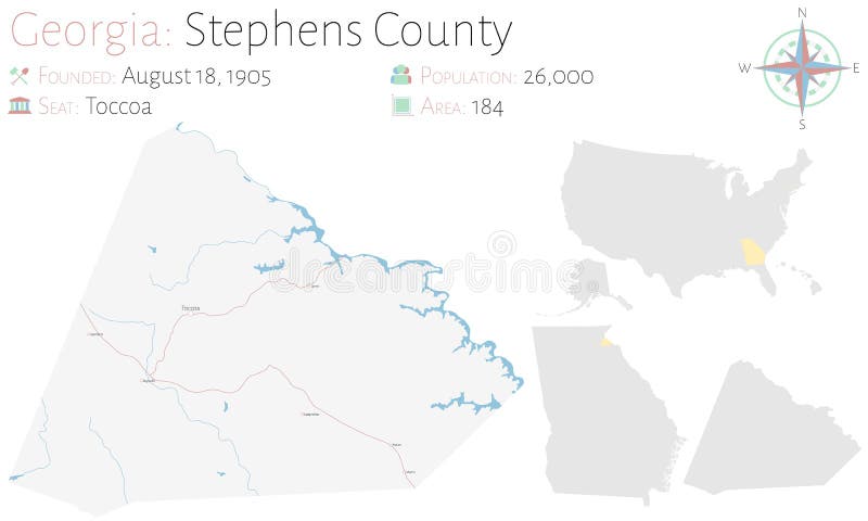 Map of Stephens County in Georgia Stock Vector - Illustration of road ...
