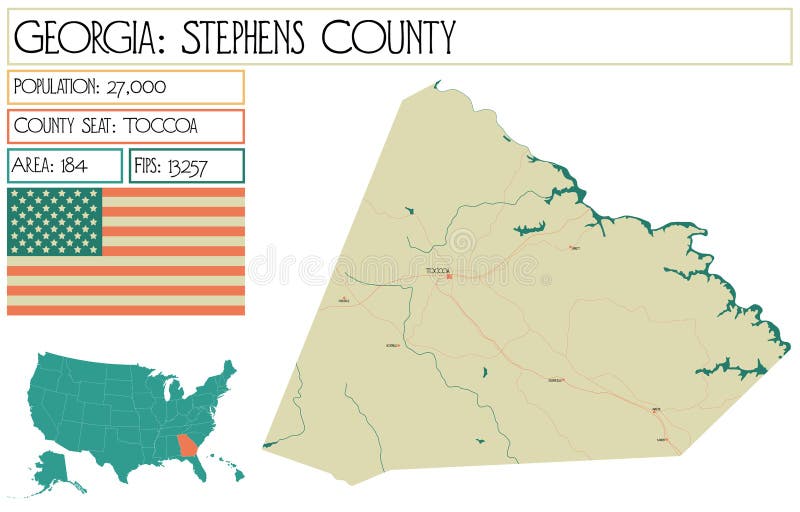 Large and Detailed Map of Stephens County in Georgia Stock Vector ...