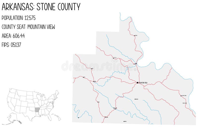 Map of Stone County in Arkansas, USA. Stock Vector - Illustration of ...