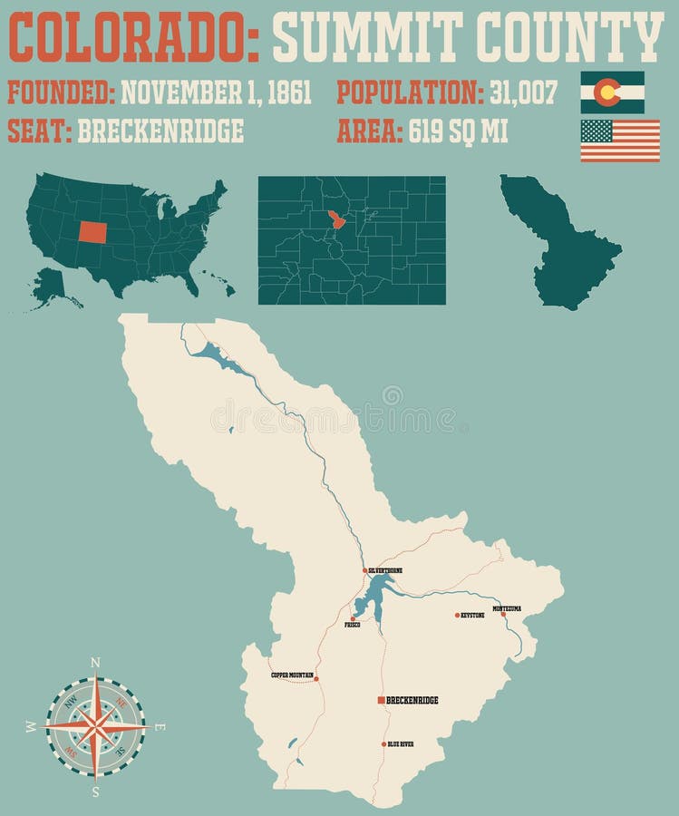 Map of Summit County in Colorado Stock Vector - Illustration of freeway ...
