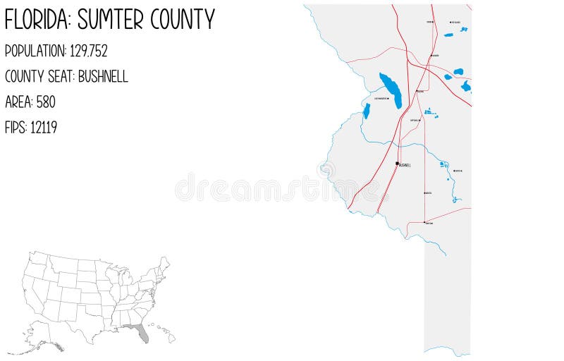 Map of Sumter County in Florida, USA Stock Vector - Illustration of ...