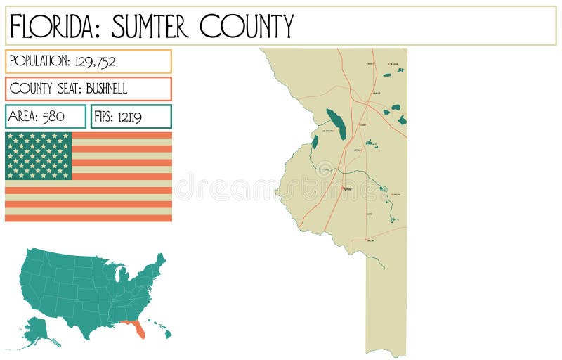 Large and Detailed Map of Sumter County in Florida Stock Illustration ...