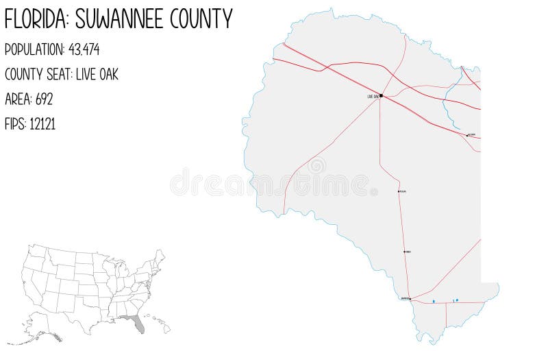 Map of Suwannee County in Florida, USA Stock Vector - Illustration of ...