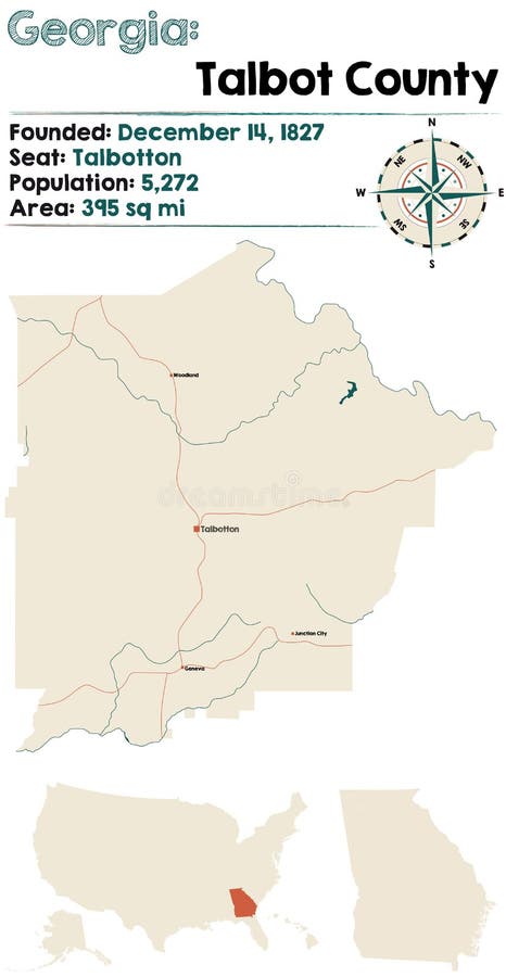 Map of Talbot County in Georgia Stock Vector - Illustration of signs ...