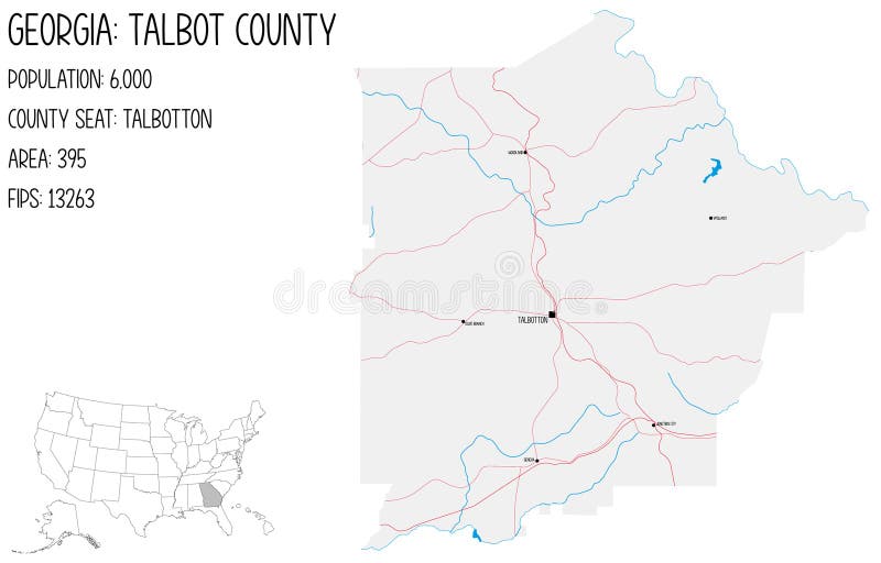 Large and Detailed Map of Talbot County in Georgia Stock Vector ...