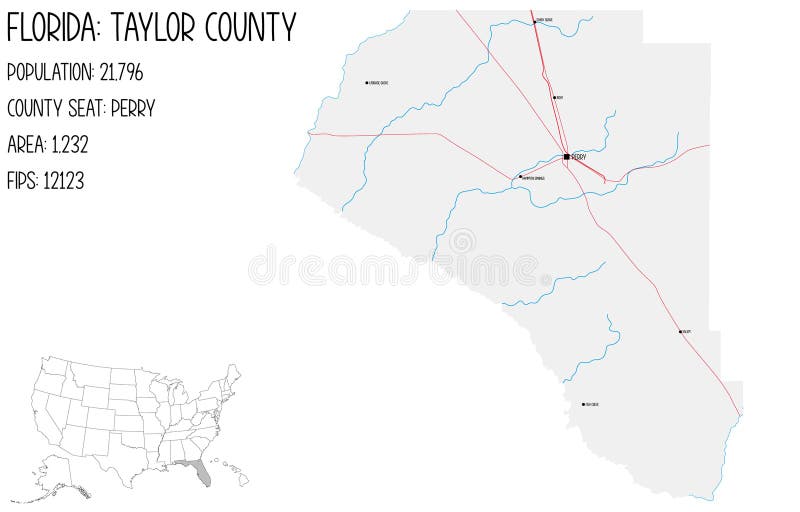 Large and Detailed Map of Taylor County in Florida Stock Vector ...