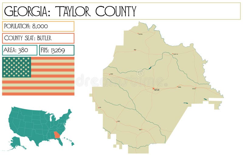 Large and Detailed Map of Taylor County in Georgia Stock Vector ...
