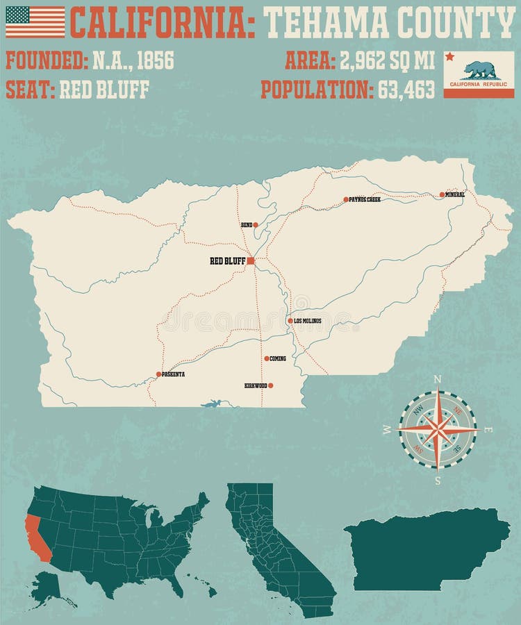 Tehama County Map in California. Stock Vector - Illustration of north ...