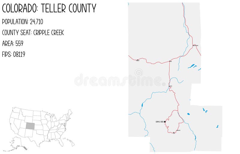 Map of Teller County in Colorado, USA Stock Vector - Illustration of ...