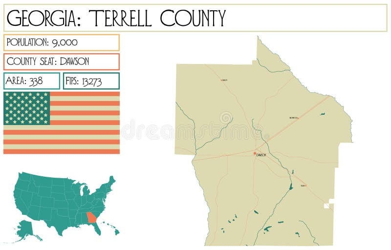 Large and Detailed Map of Terrell County in Georgia Stock Vector ...