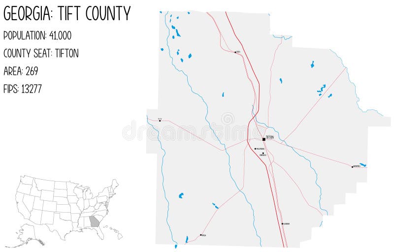 Large and Detailed Map of Tift County in Georgia Stock Vector ...