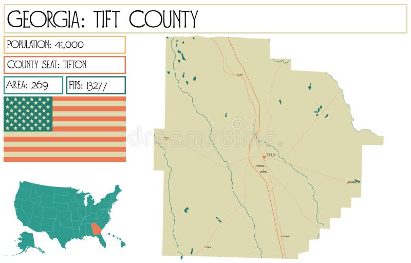 Large and Detailed Map of Tift County in Georgia Stock Illustration ...