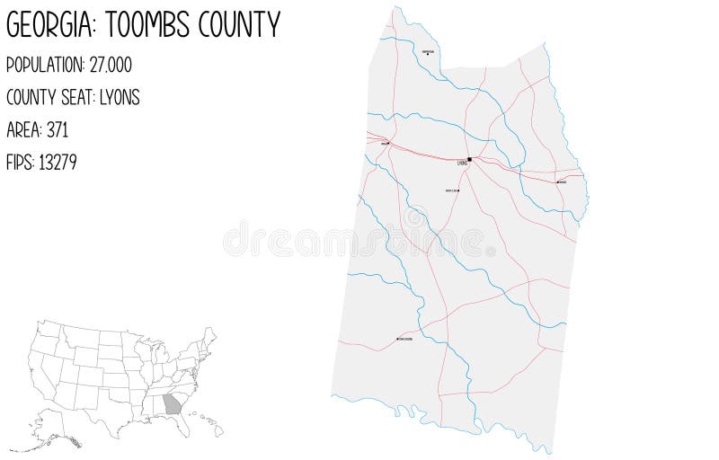 Large and Detailed Map of Toombs County in Georgia Stock Vector ...