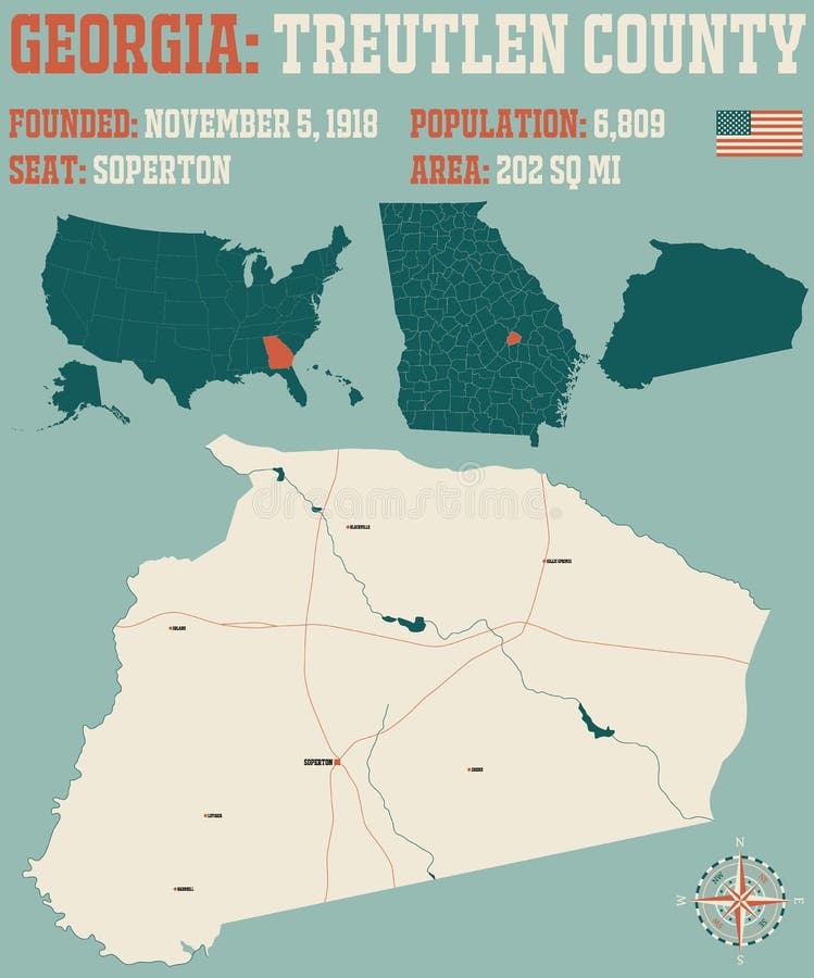 Map of Treutlen County in Georgia Stock Vector - Illustration of ...