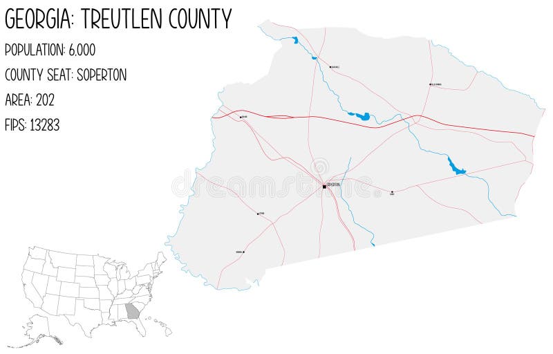 Large and Detailed Map of Treutlen County in Georgia Stock Vector ...