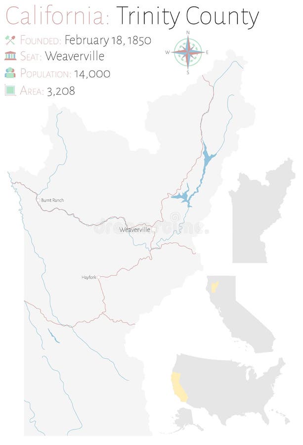 Map of Trinity County in California Stock Vector - Illustration of road ...