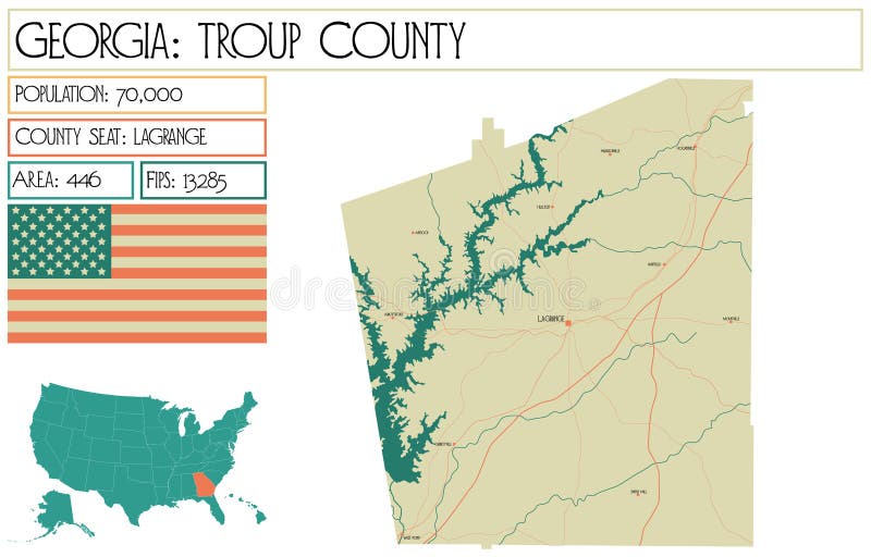 Large and Detailed Map of Troup County in Georgia Stock Illustration ...