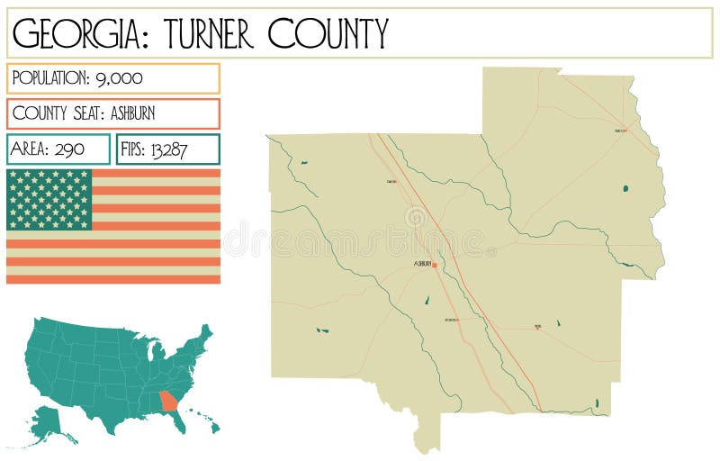 Large and Detailed Map of Turner County in Georgia Stock Illustration ...