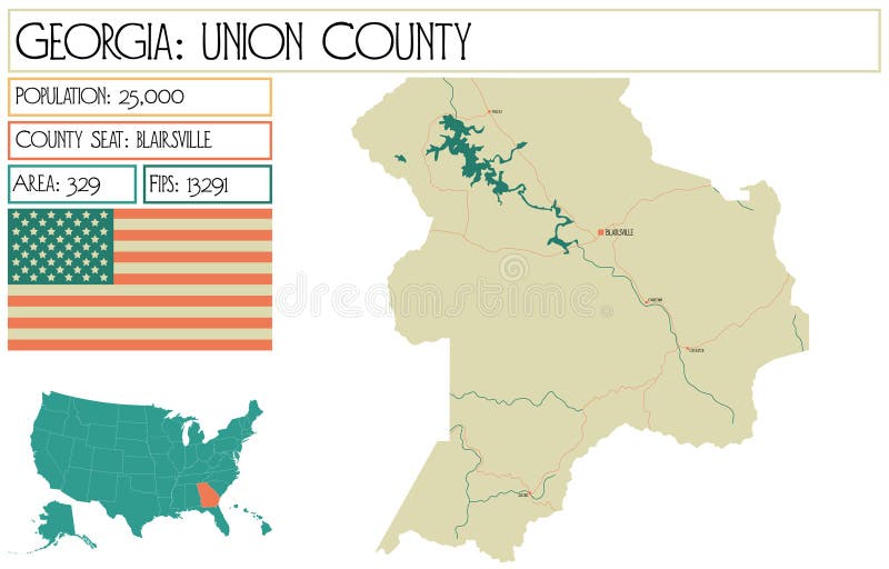 Large and Detailed Map of Union County in Georgia Stock Illustration ...