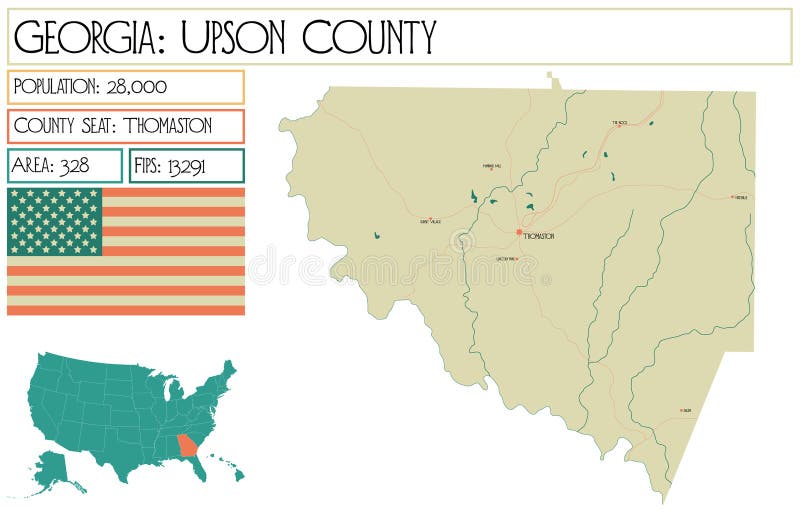 Large and Detailed Map of Upson County in Georgia Stock Illustration ...