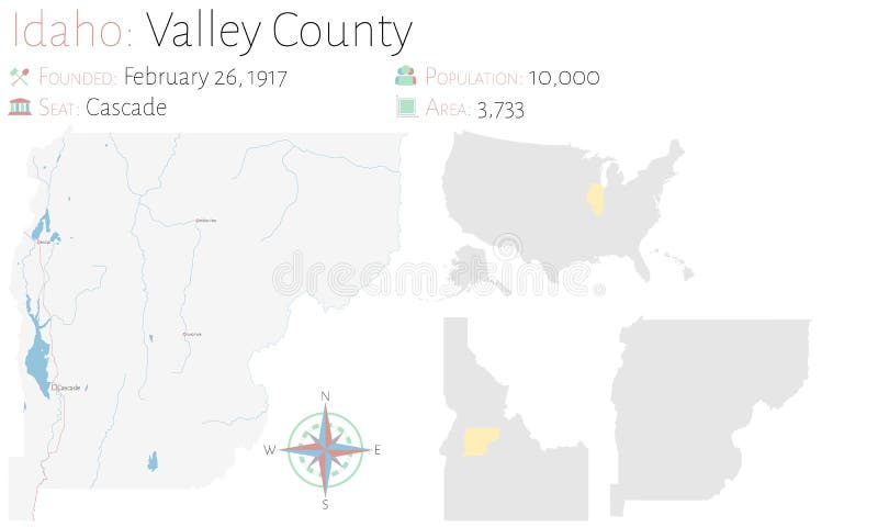 Map of Valley County in Idaho Stock Vector - Illustration of geography ...