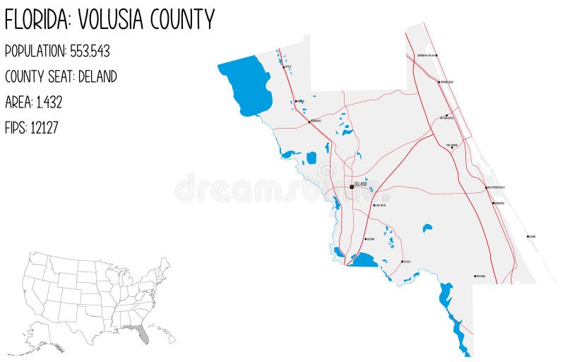 Large and Detailed Map of Volusia County in Florida Stock Vector ...