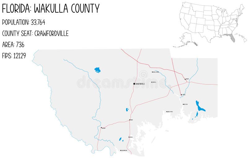 Large and Detailed Map of Wakulla County in Florida Stock Vector ...