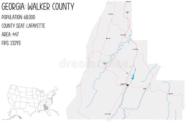 Large and Detailed Map of Walker County in Georgia Stock Illustration ...