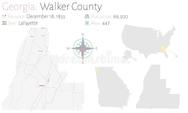 Map of Walker County in Georgia Stock Vector - Illustration of citizens ... Map of Walker County in Georgia Stock Vector - Illustration of citizens ...