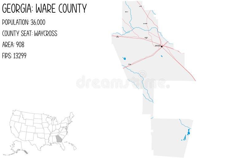 Large and Detailed Map of Ware County in Georgia Stock Vector ...