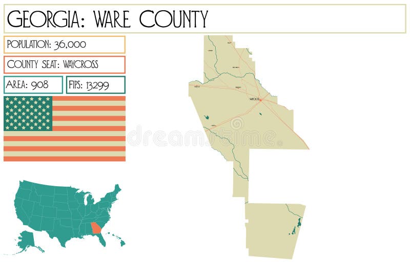 Large and Detailed Map of Ware County in Georgia Stock Illustration ...