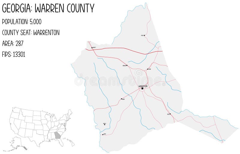 Large and Detailed Map of Warren County in Georgia Stock Illustration ...