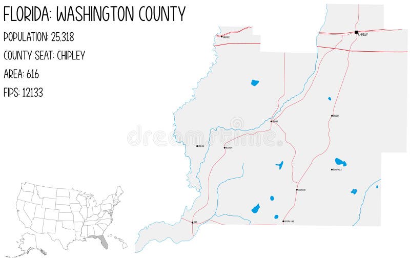 Large and Detailed Map of Washington County in Florida Stock Vector ...