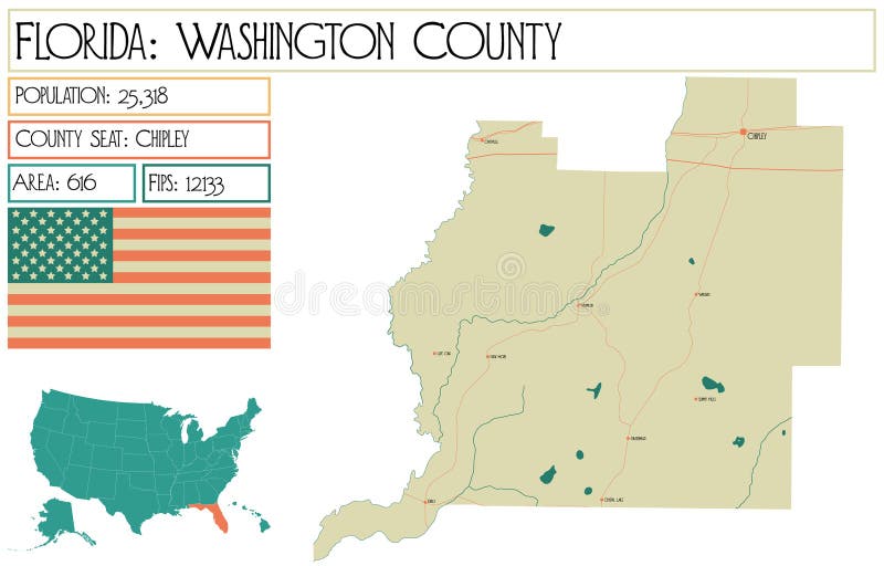 Large and Detailed Map of Washington County in Florida Stock Vector ...