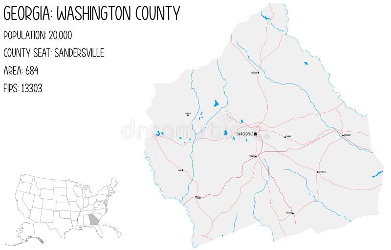 Large and Detailed Map of Washington County in Georgia Stock ...