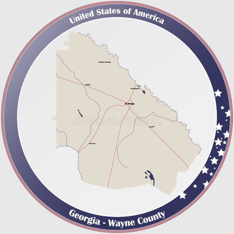 Map of Wayne County in Georgia Stock Vector - Illustration of ...