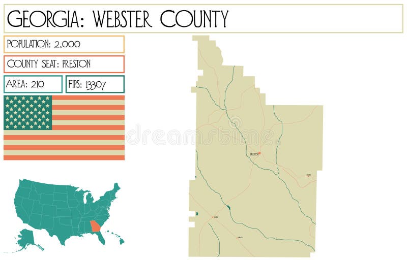 Large and Detailed Map of Webster County in Georgia Stock Illustration ...