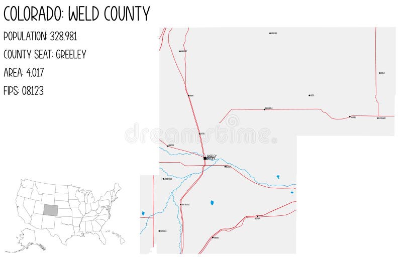 Map of Weld County in Colorado, USA Stock Vector - Illustration of ...