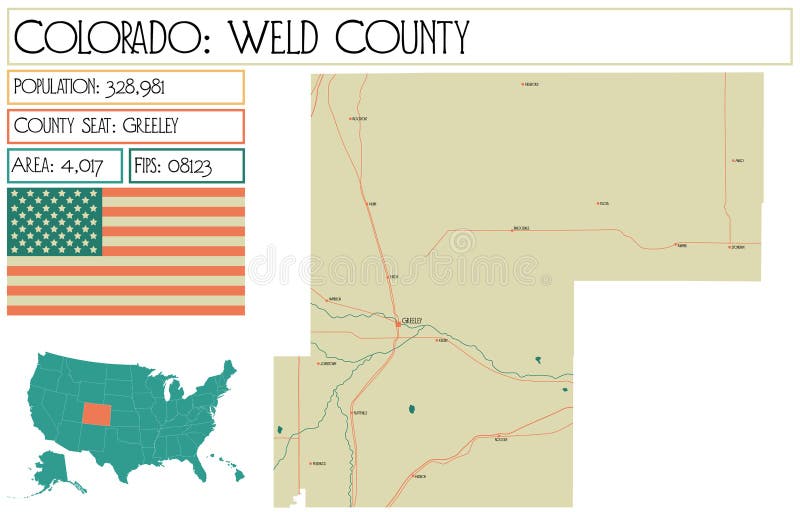 Map of Weld County in Colorado USA Stock Illustration - Illustration of ...