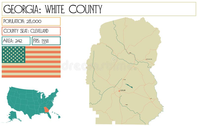 Large and Detailed Map of White County in Georgia Stock Illustration ...