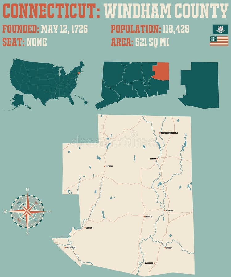 Map of Windham County in Connecticut Stock Vector - Illustration of ...