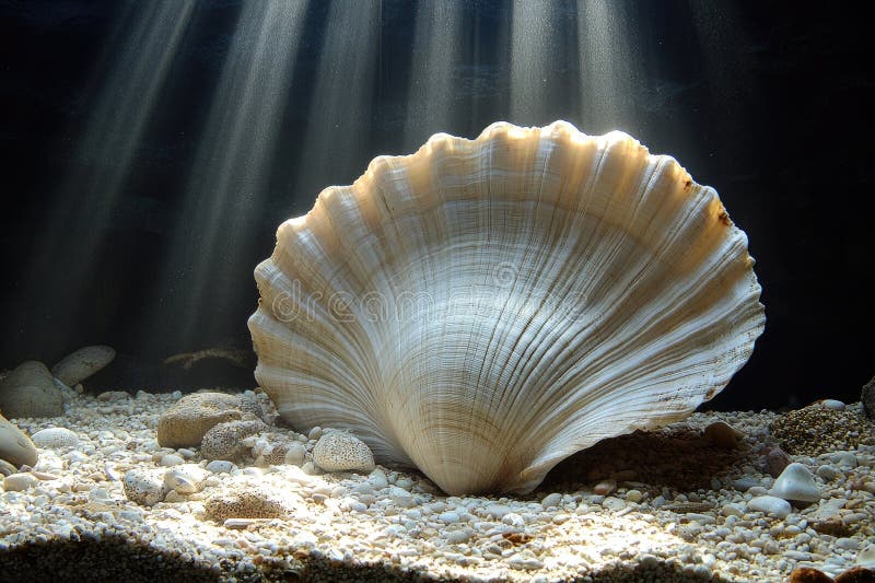 Giant Shell in Underwater Setting, Illuminated by Light Rays Stock ...