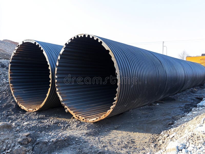 Large Diameter Corrugated Plastic Pipes Lying on Construction Site ...