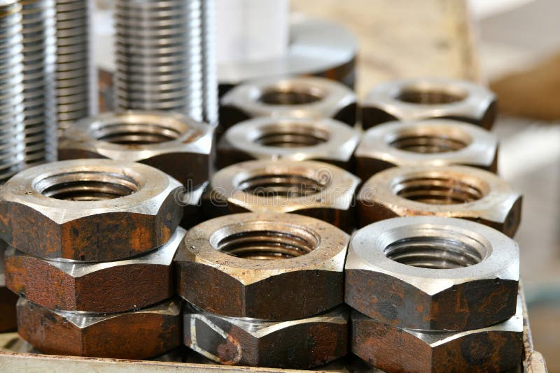 Large Diameter Hex Nuts Made on a Lathe in Stock Stock Image - Image of ...