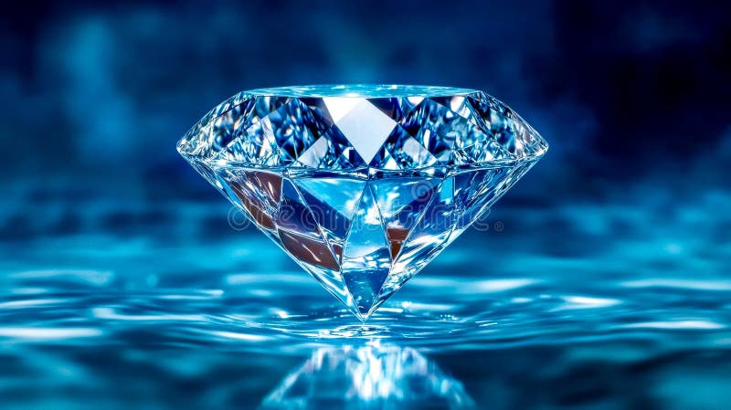 Large Diamond Emerging from Water with Blue Background Stock Photo ...