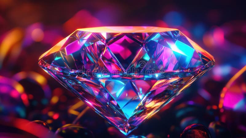 A Large Diamond Shines in Neon Light Stock Illustration - Illustration ...