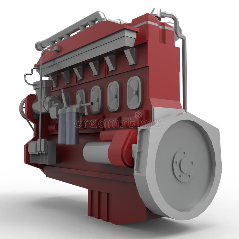 Large Diesel Engine Isolated on a White Background. 3d Illustration ...