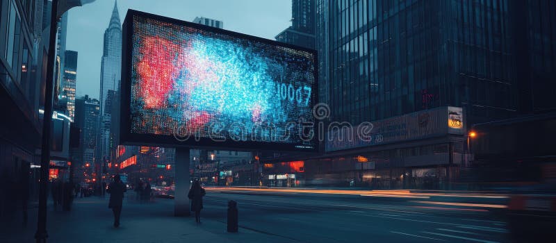 A Large Digital Billboard Displays Abstract Graphics in a City Street ...