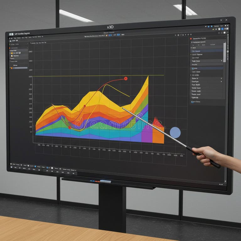 A Large Digital Display Shows a Multicolored Data Graph with Various ...