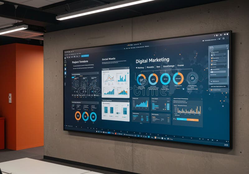 Large Digital Screen Displays a Detailed Digital Marketing Dashboard ...